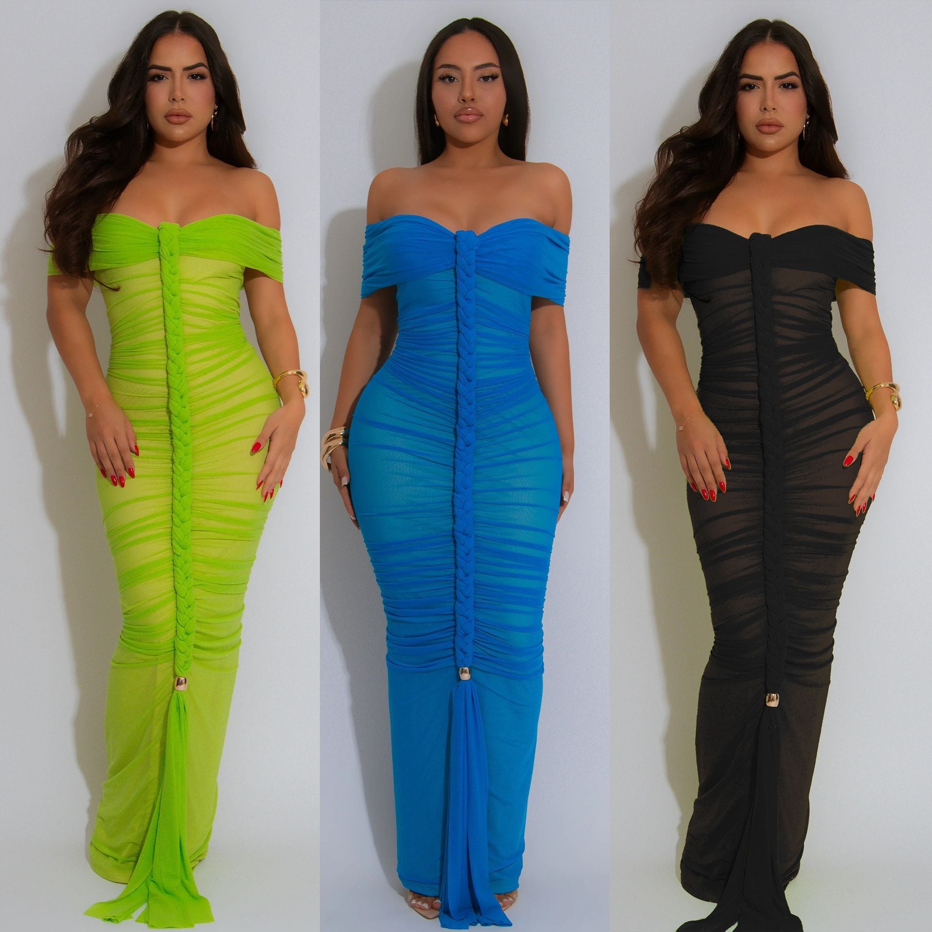 Pleated Mesh Ultra Long Dress – DST Fulfillment